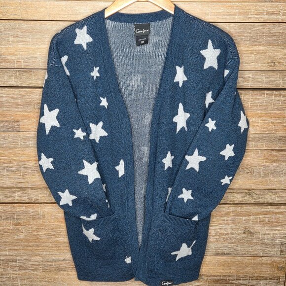 Sweaters | Rare Coraline Blue Silver Stars Cardigan Open Front Hot ...